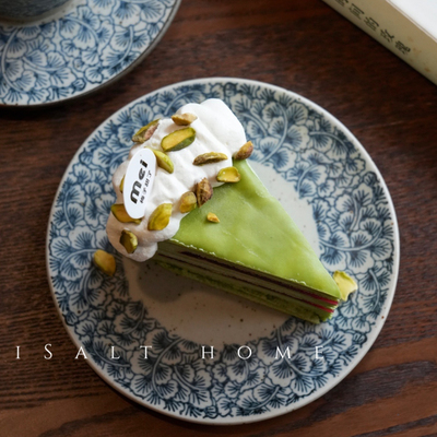 手作银杏餐盘粗陶青花甜品盘