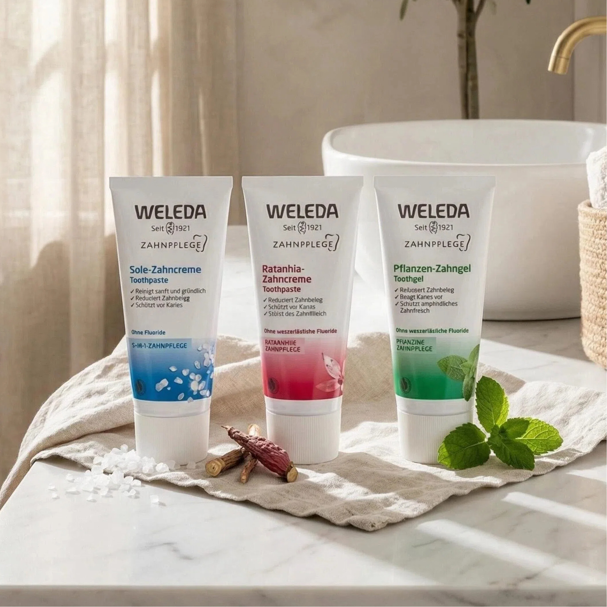 现货WELEDA维蕾德综合植物海盐白亮秘鲁灌木牙膏温和清洁护齿75ml