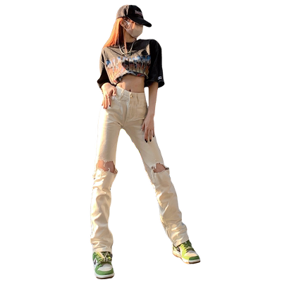 破洞牛仔裤女欧美式vibe高街高