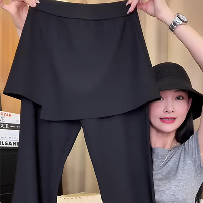 黑色挡片式连体假两件裙裤