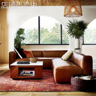 美式转角复古皮布艺轻奢沙发组合会所酒店别墅售楼处家居采购