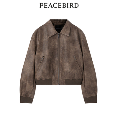 【商场同款】太平鸟女装2024年春季新款仿水洗PU外套A3BBE1169