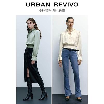 UR223揽春季新款女复古文艺风系带装打UWG23200收腰罩衫衬衫UWG23