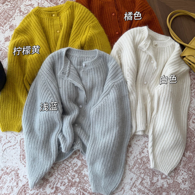 26年冬上新绵羊毛韩系加厚圆领粗线蕾丝拼接洋气短款外套YM2357#