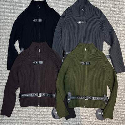 秋冬新款复古机能风立领拉链毛衣女收腰坑条针织开衫外YS2-88028