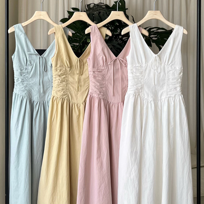 一善压褶收腰伞摆淑女甜美简约宽松背心长裙连衣裙M60339-善SR