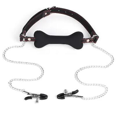 SM bone mouth plug with chain milk clip alternative gag male