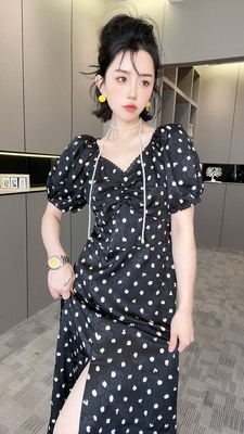 连衣裙女2024夏季新款法式开叉