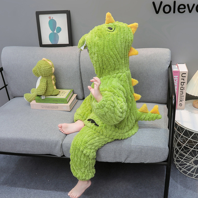 恐龙睡衣秋冬季款2025新款男女宝宝加绒加厚双层珊瑚绒儿童家居服