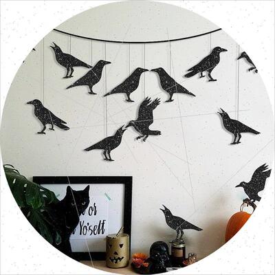 万圣节派对吊饰布置屋顶墙面贴画闪黑色飞鸟乌鸦群q飞恐怕仿真万