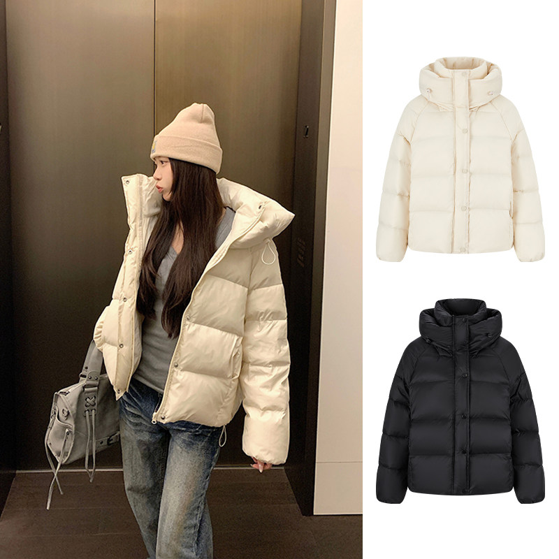 MosesQueen魔西女王白色连帽棉服女冬季新款立领防风保暖面包服