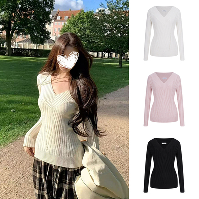 MosesQueen魔西女王纯欲甜辣V领修身针织衫秋冬新款保暖洋气毛衣