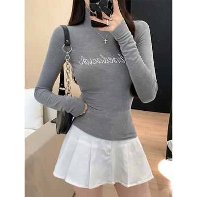 MoseQueen美式半高领烫钻打底衫