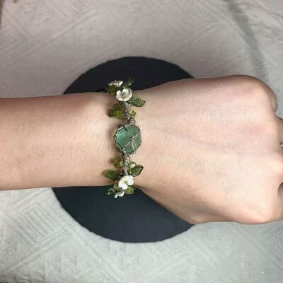 手链绿萤石原石水晶珍珠铃铛俏皮甜美森系手绳macrame手工编织