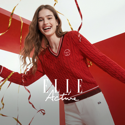 ELLEActive绵羊毛绞花针织毛衫