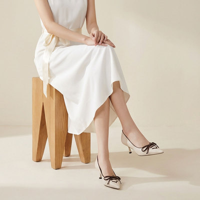 westory2026春季新款蝴蝶结尖头浅口单鞋女细高跟气质百搭通勤鞋