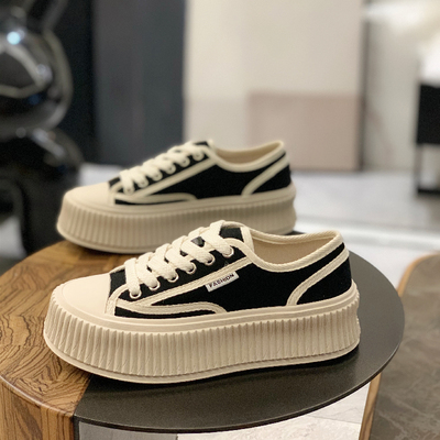 春夏饼干鞋女厚底帆布鞋2026年新款春夏松糕鞋单鞋小白鞋休0403d