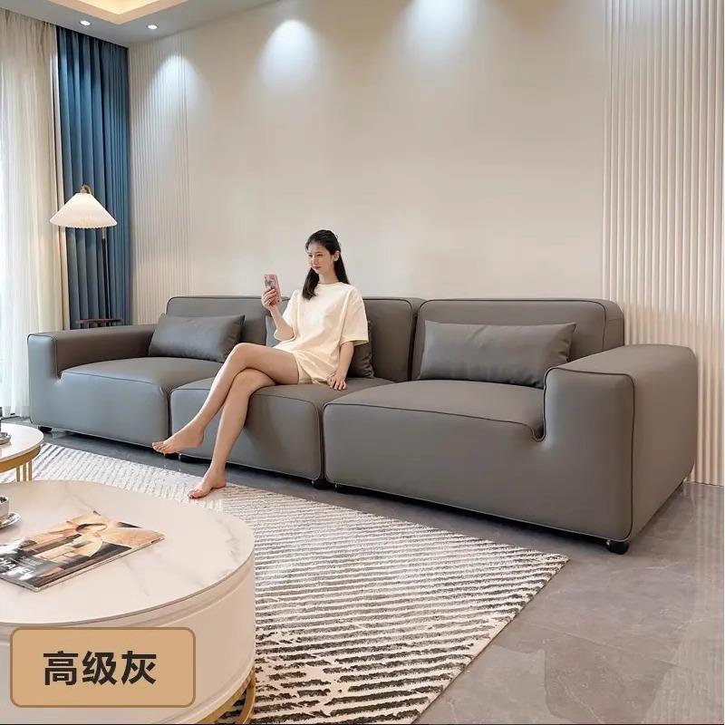 大黑牛真皮沙发意式极简客厅小户型现代轻奢直排黑色三人组合沙发