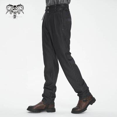 Devil Fashion恶魔时尚男装哥特朋克暗黑高腰条纹印花裤子PT24801