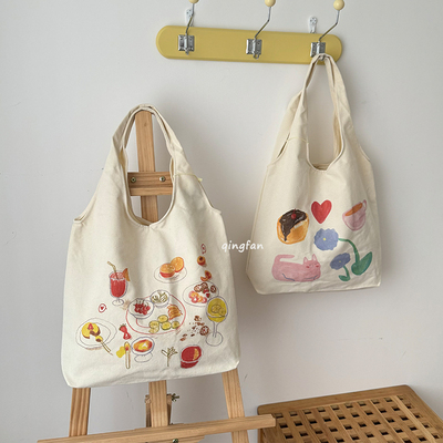 轻帆ins韩风卡通涂鸦帆布包女学生通勤单肩包大容量手提托特包