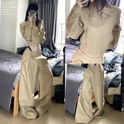 【SRIKERLAB~】韩系卡其色阔腿裤