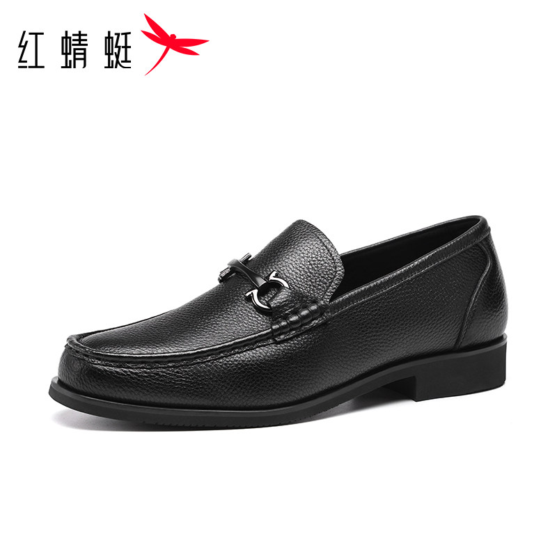 红蜻蜓公务一脚蹬乐福鞋男老钱风2026新款真皮懒人鞋豆豆鞋英伦风