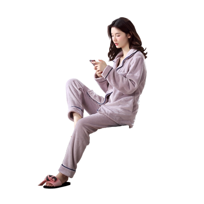 秋冬加绒加厚大码珊瑚绒保暖睡衣