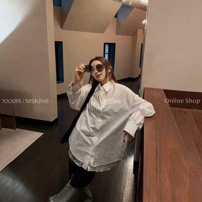 蕾丝拼接假两件白衬衫女设计感