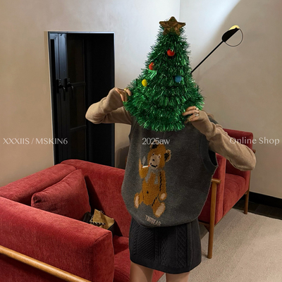 羊毛小熊针织背心女秋冬新款V领