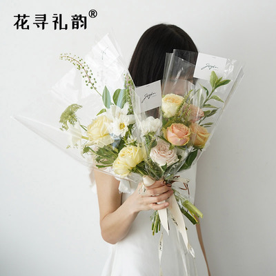 透明花束鲜花包装袋多支单支英文