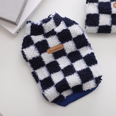 狗狗衣服小型犬冬天厚款保暖棋盘圆领棉衣加绒两脚高颜值宠物用品