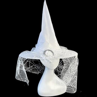 HalloweenWhiteLaceVeilWitchHat