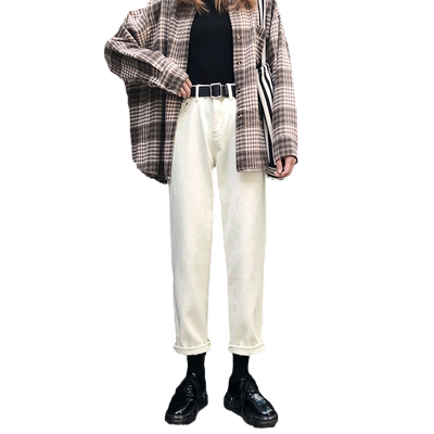 白色牛仔裤直筒新款大码加绒