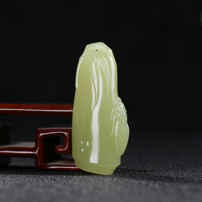 和田玉黄玉玉蝉竹节挂件玉石吊坠