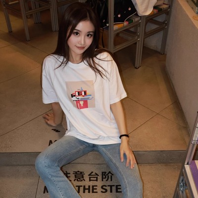 NOUNS#1364纯棉白色落肩直喷T恤