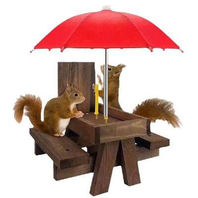 Wooden Squirrel Feeder Bird Pet Dining Table Bench Hanging