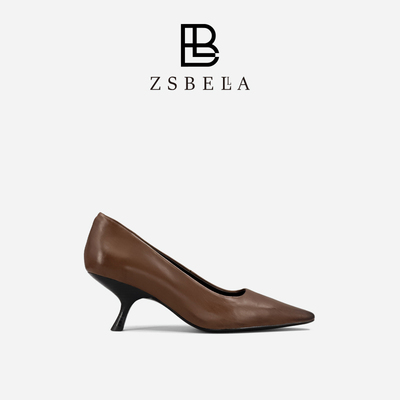 ZSBELLA赛斯贝拉擦色胎牛皮中跟高跟鞋单鞋ZS1302