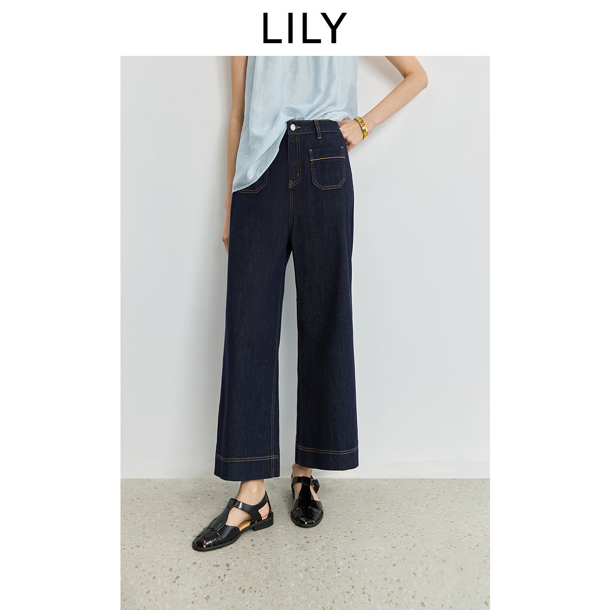 【来了就好】LILY2026夏新款复古设计感修身休闲百搭通勤牛仔裤