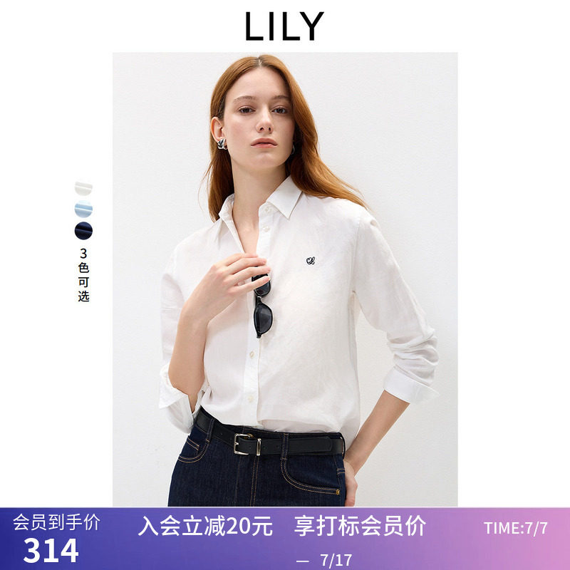 LILY2026秋新款女装莱赛尔亚麻混纺翻领宽松直筒休闲通勤衬衫外套
