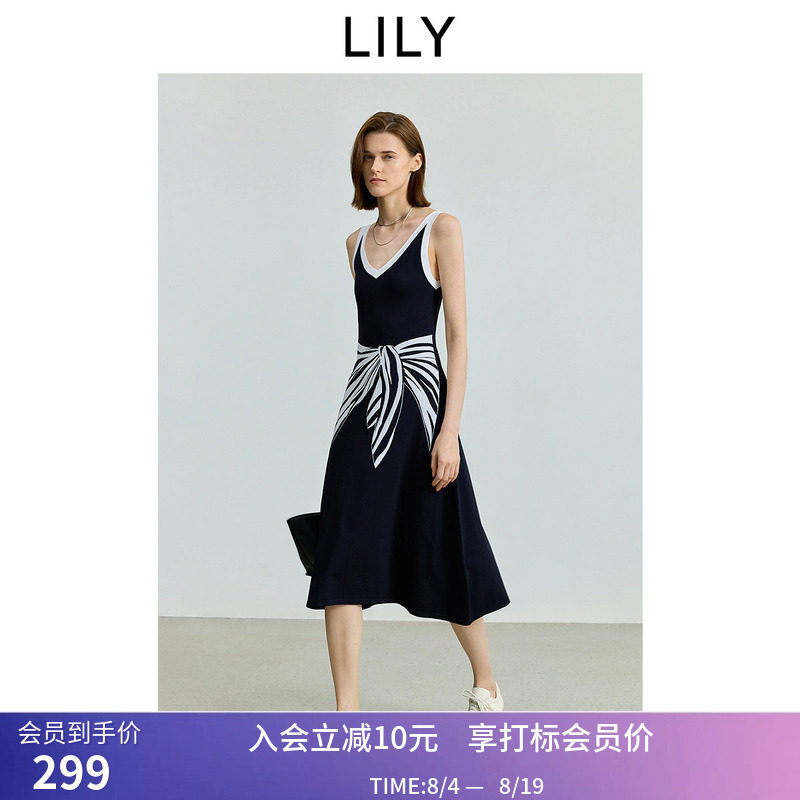 【商场同款】LILY秋新款女装设计感V领收腰针织裙吊带连衣裙
