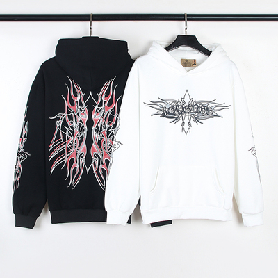 2024美式高街revenge侃爷kanye同款龙骨火焰印花连帽卫衣男女帽衫