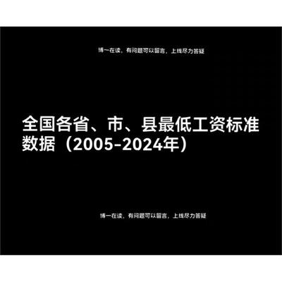 全国各省、市、县最低工资标准数据（2005-2024年）