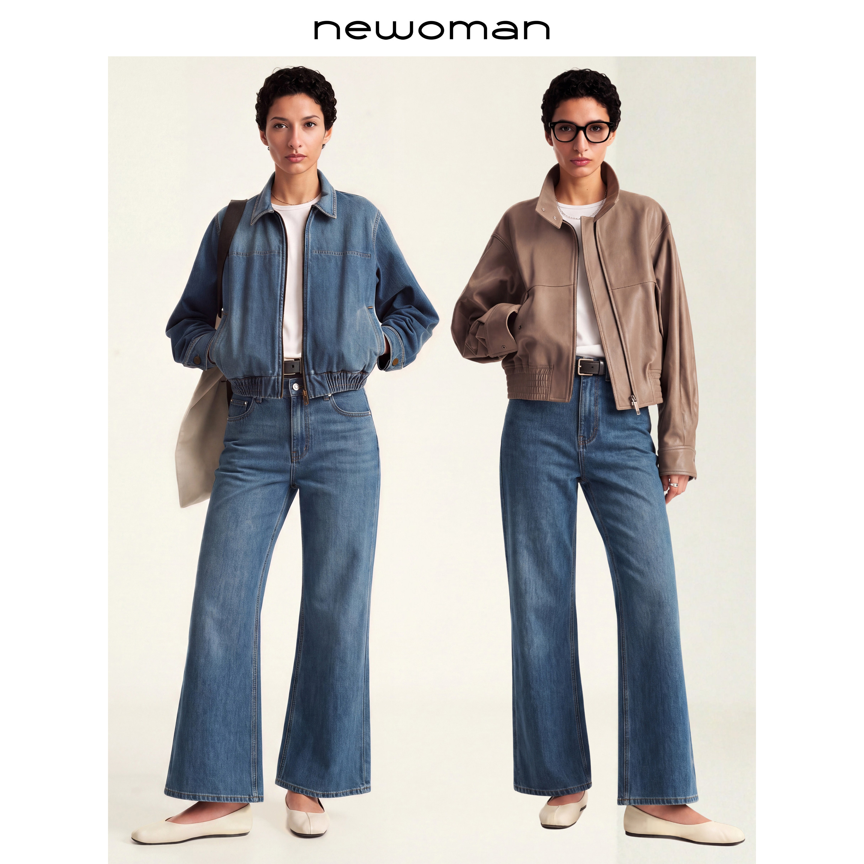 Newoman港风高腰微喇牛仔裤女2026年春秋新款小个子宽松显瘦裤子