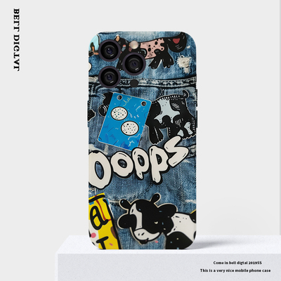 原创奶牛牛仔裤原创设计师手机壳适用iPhone16promax苹果14pro小众高级感13手机壳12奶牛