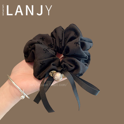 韩版闪钻珍珠蝴蝶结大肠发圈轻奢高级感扎马尾丸子头头绳发绳发饰