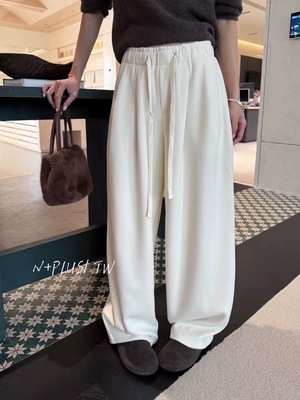 N+PLUS9061-2松紧高腰阔腿休闲裤女2025冬加绒加厚百搭直筒拖地裤