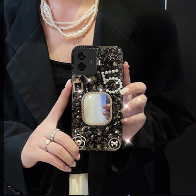 高级满钻补妆镜适用OPPOReno15手机壳高端6新款10带镜子7se上档次15C防摔11女款5镶钻13外壳5/2026年14水钻8