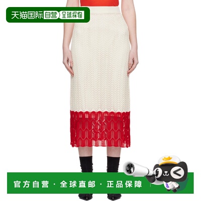 Jil Sander 吉尔 桑达 女士 灰白色 & 红色 Bicolor Lace 半身裙