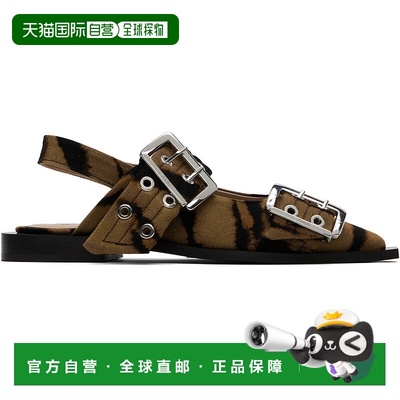 1h可退 潮奢 GANNI 甘尼 女士 卡其色 Feminine Buckle 芭蕾鞋 S3