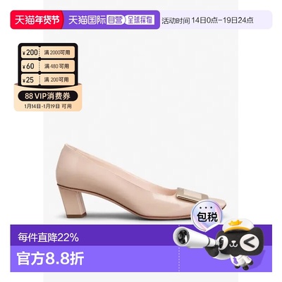 Roger Vivier/RV漆皮金属饰扣粗跟高跟鞋
